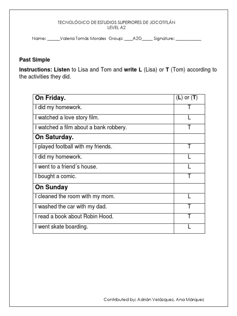 Simple Past-Listening Exercise | PDF