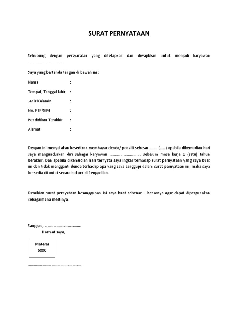 Surat Penyataan Penalty | PDF
