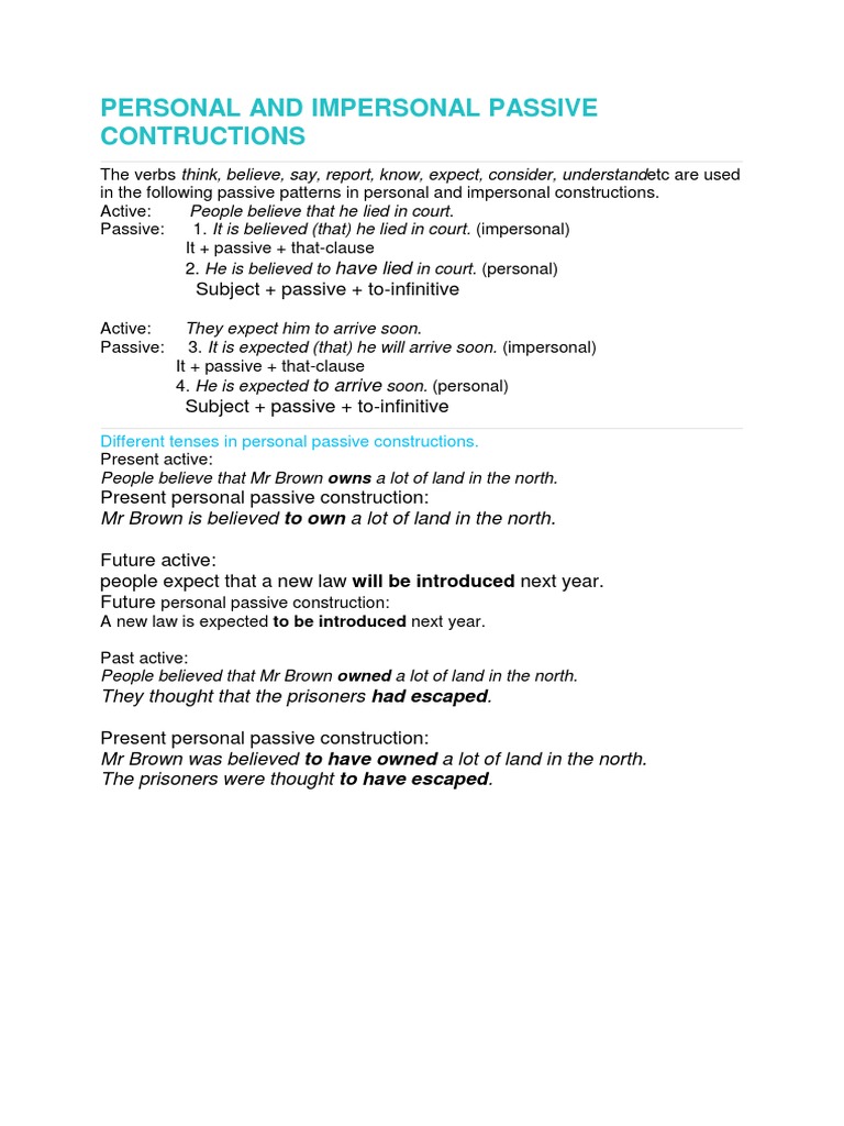 Personal and Impersonal Passive Contructions | PDF