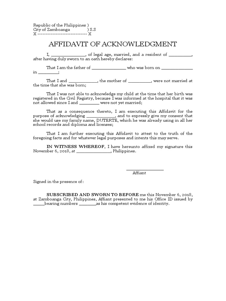 Affidavit of Acknowledgment and Consent | PDF