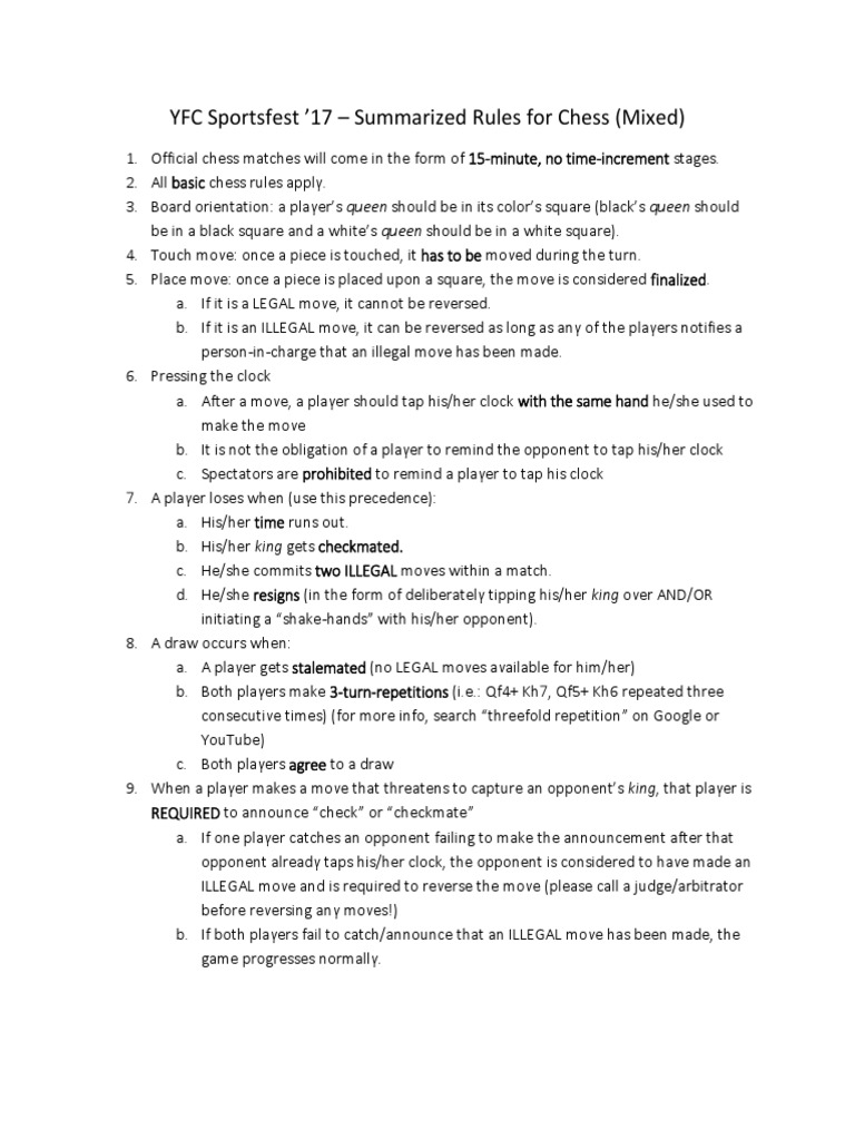 Official Chess Rules | PDF | Chess | Board Games