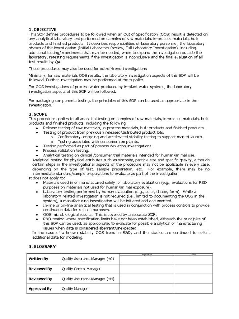 QCG - 001-2 SOP Handling OOS and OOT Results | PDF | Quality Assurance ...