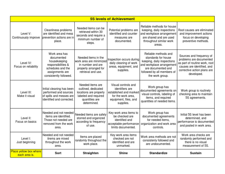 5S Level of Achievement | PDF | Reliability Engineering | Business