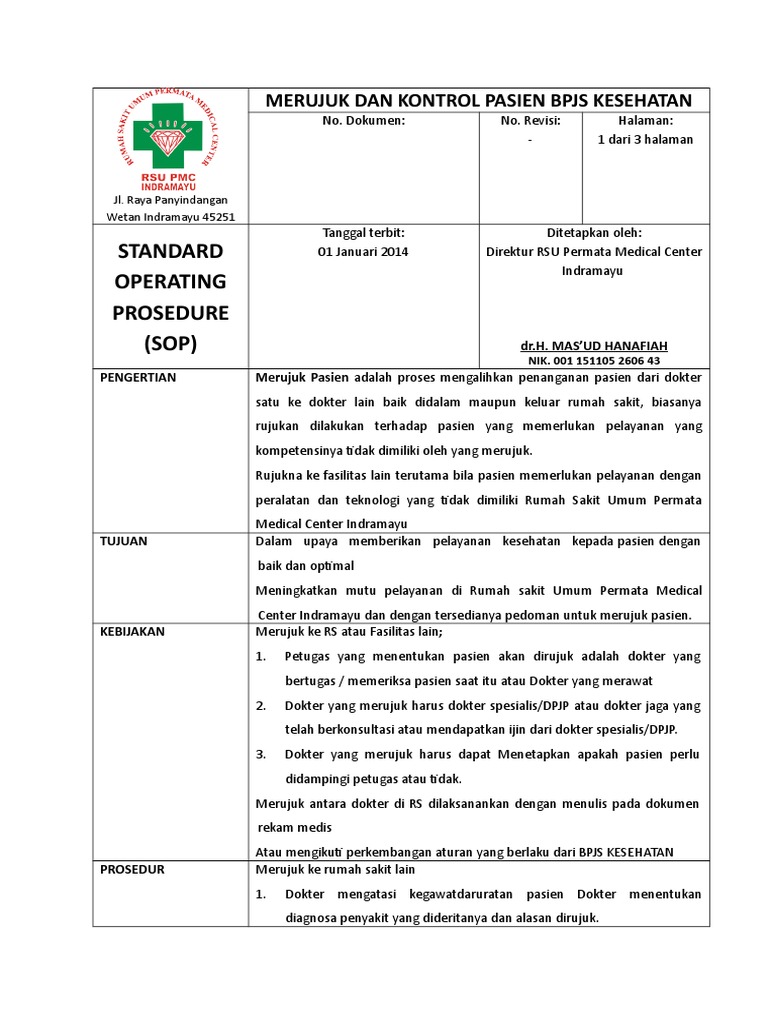 Sop Bagian Bpjs Kesehatan Rsu PMC | PDF