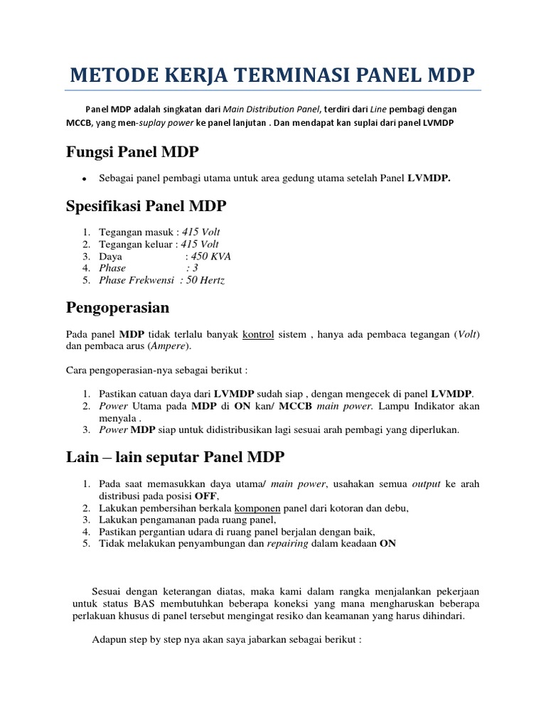 Metode Kerja Terminasi Panel MDP | PDF