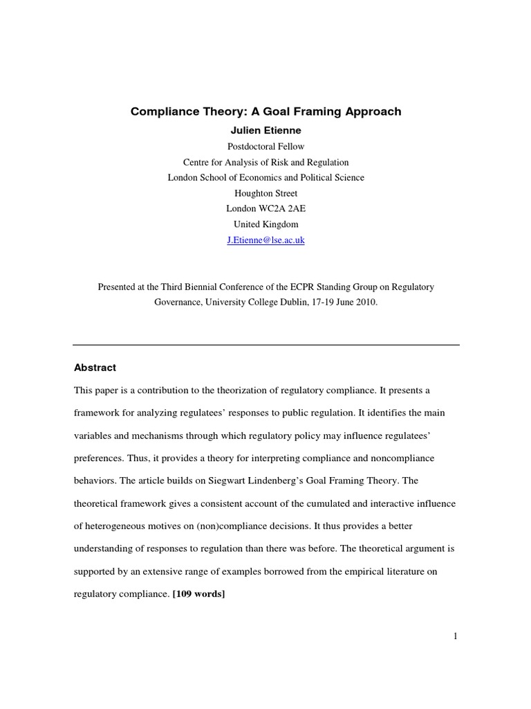 Compliance Theory: A Goal Framing Approach: Julien Etienne | PDF ...