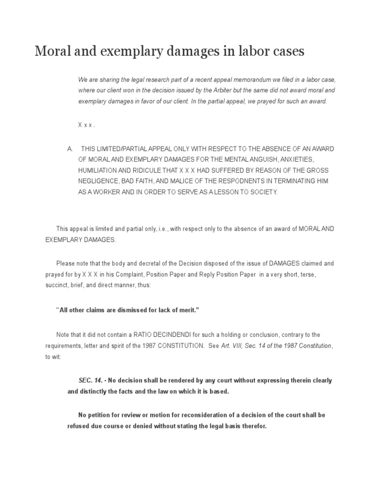 Moral Damages in Labor Cases Illegal Dismissal | PDF | Damages ...