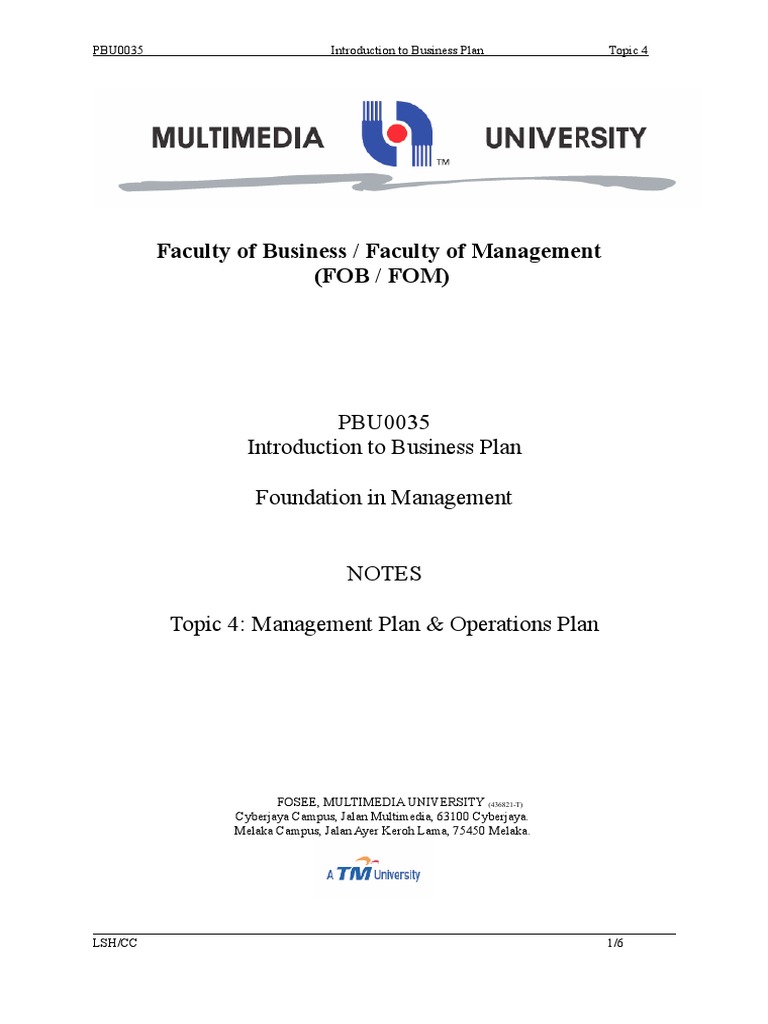 Faculty of Business / Faculty of Management (Fob / Fom) : PBU0035 ...