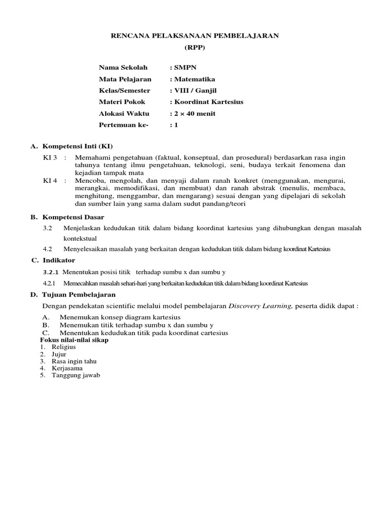 Rpp Discovery Learning Matematika Smp - Materi Soal