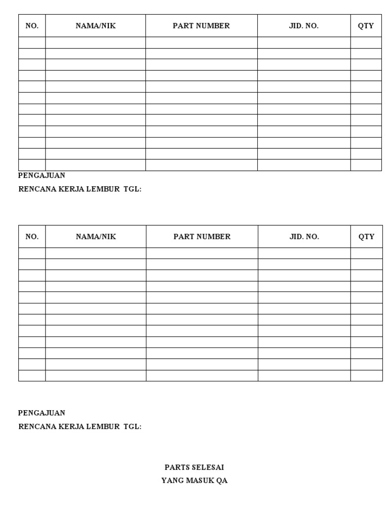 Form Kerja Lembur | PDF