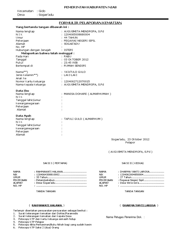 Formulir Kematian | PDF