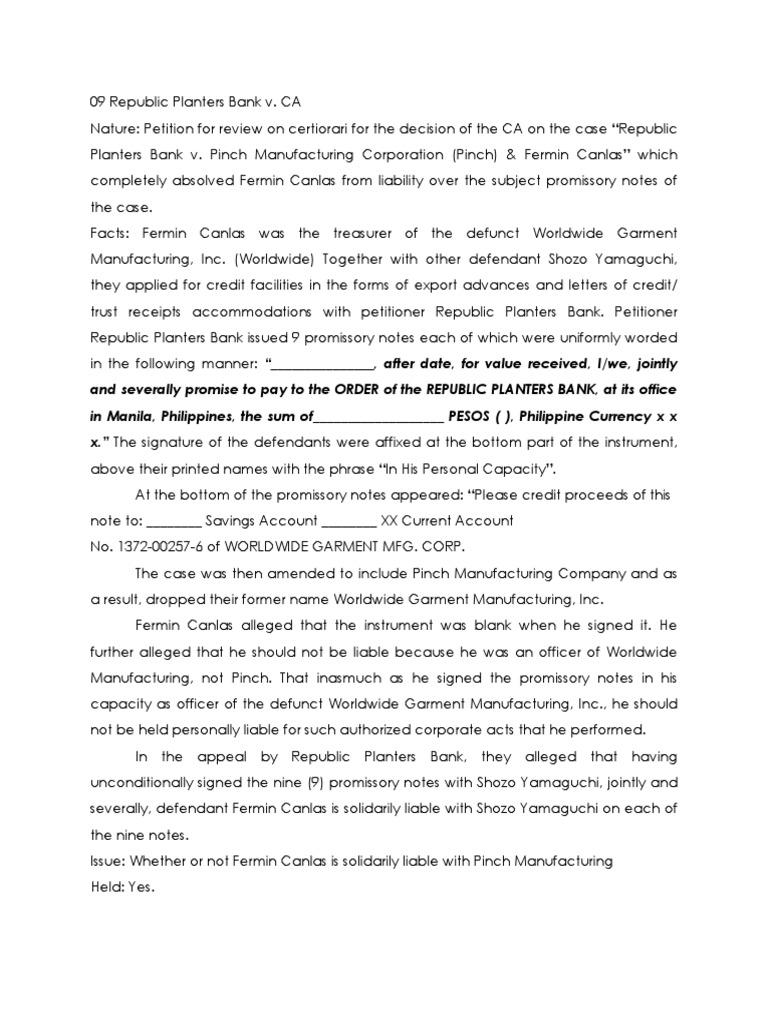 09 Republic Planters Bank v. CA | PDF | Joint And Several Liability ...