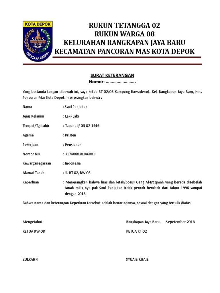 Surat Keterangan RT-RW | PDF