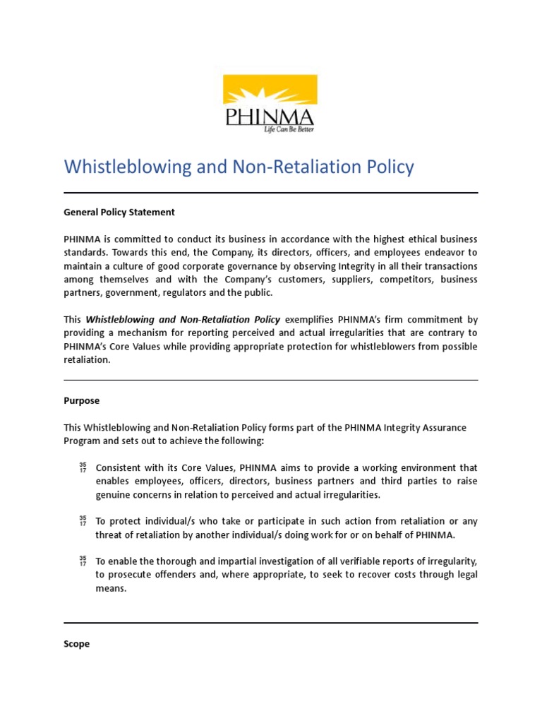 Whistleblowing Policy | PDF | Whistleblower | Social Institutions