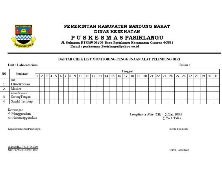 Check List Monitoring Penggunaan APD | PDF