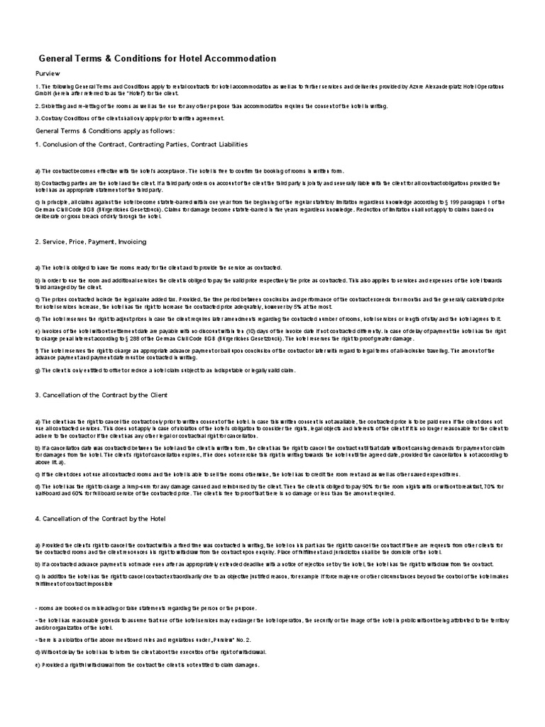 Hotel Contract Terms for Clients | PDF | Virtue | Common Law