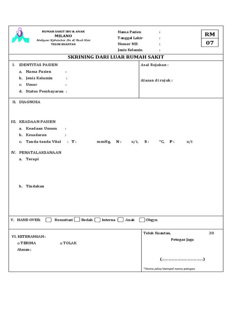 RM 07 Formulir Skrining Dari Luar Rumah Sakit | PDF