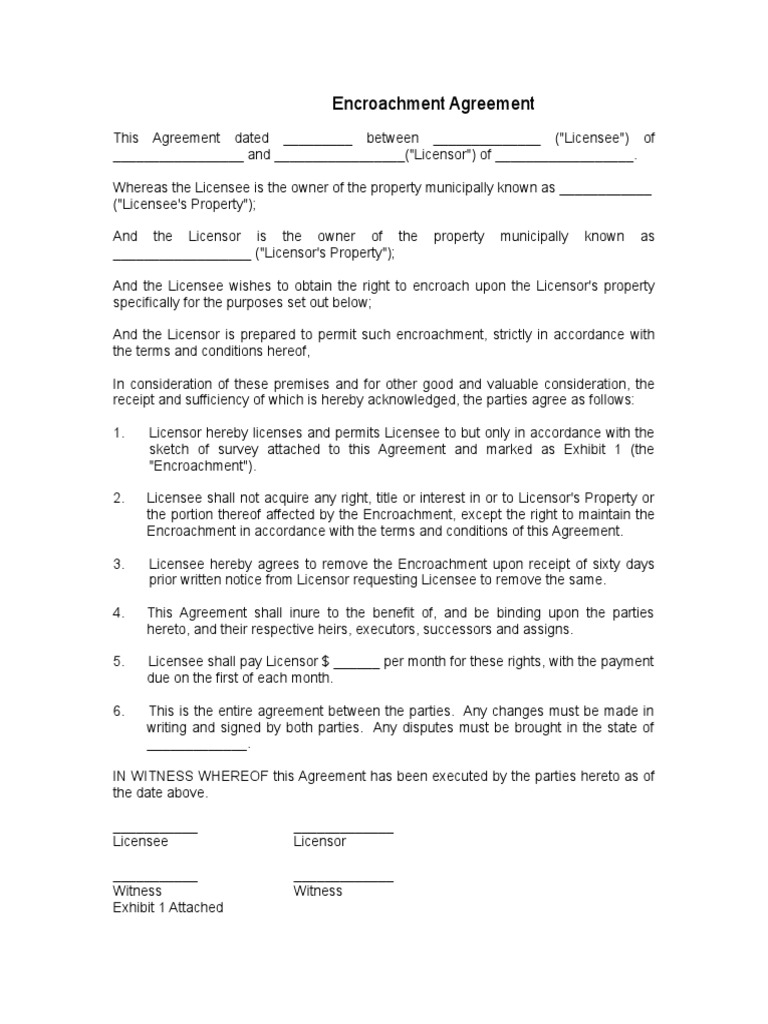 Encroachment Agreement.rtf | License | Civil Law (Legal System)
