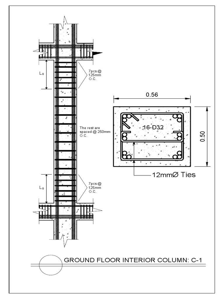 Specifications for reinforcement detailing of six columns on various ...