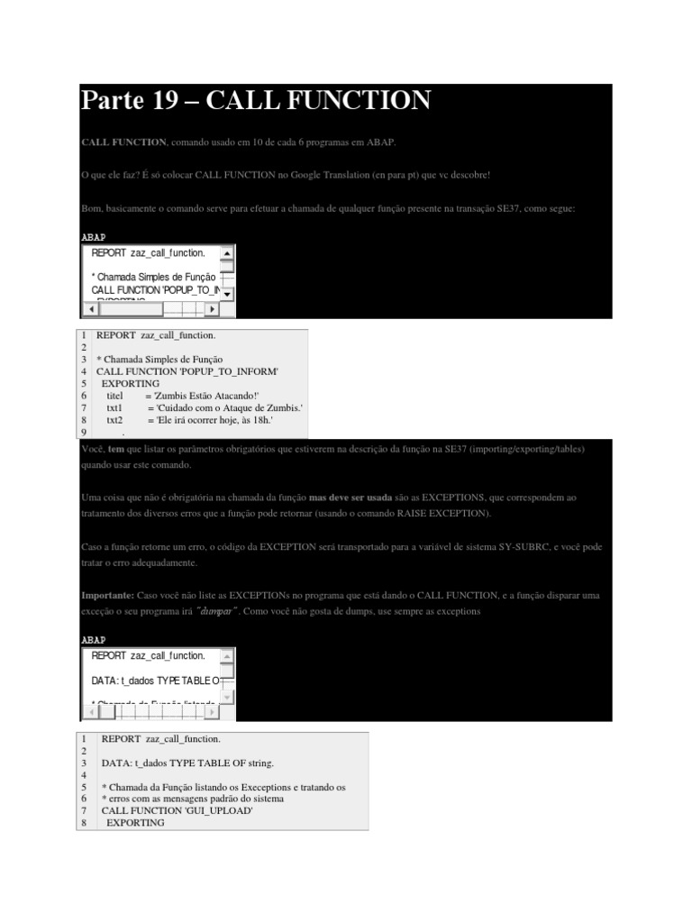 ABAP - Comando CALL - FUNCTION - Função | PDF | Dados de computador ...