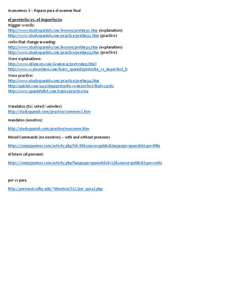 Trigger Words:: El Pretérito vs. El Imperfecto | PDF