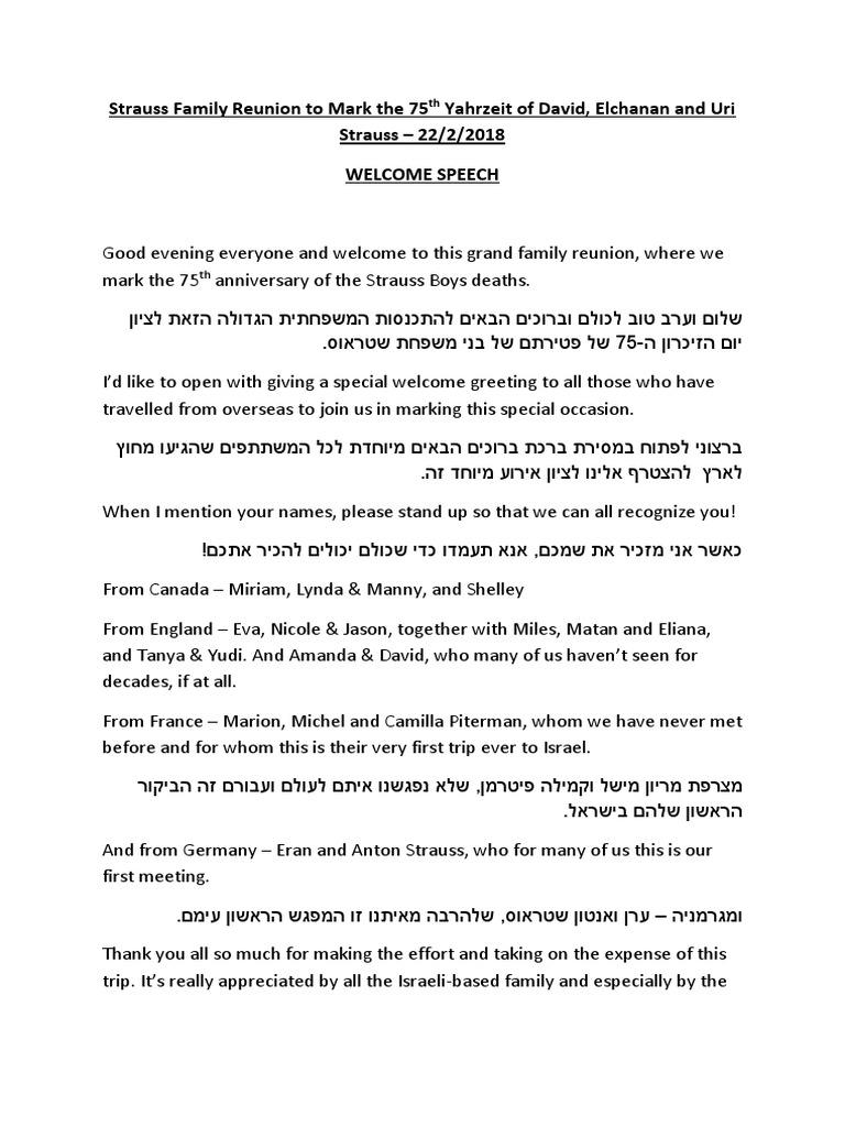 Strauss Reunion 2018 Welcome Speech | PDF