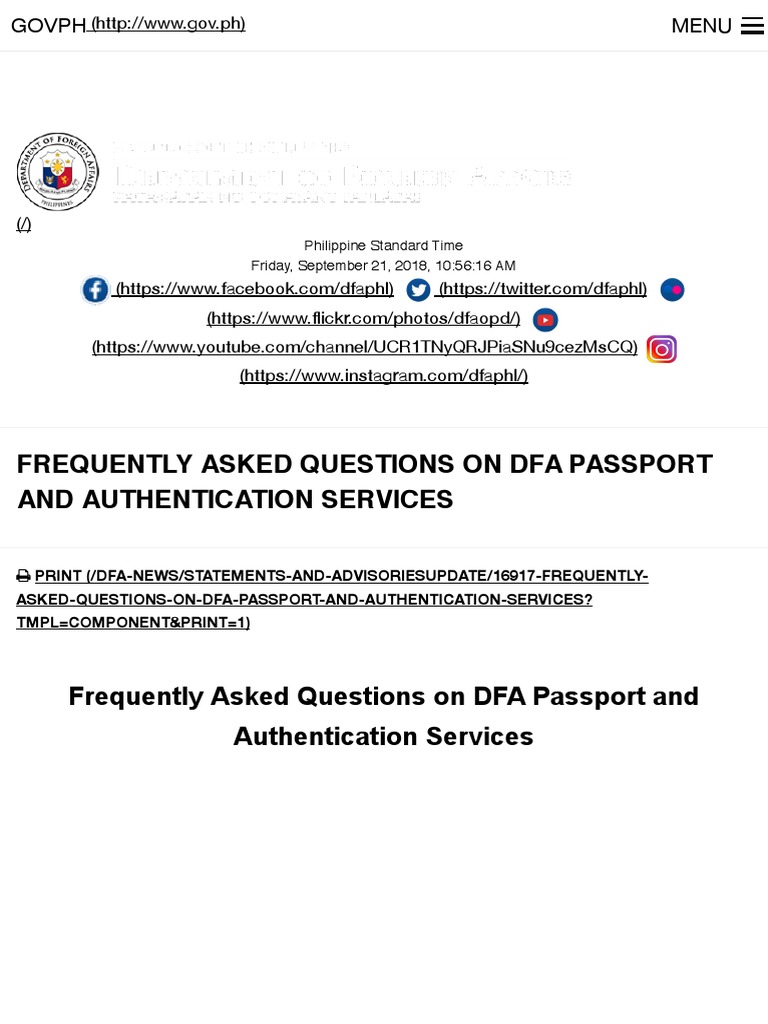 Frequently Asked Questions On DFA Passport and Authentication Services ...