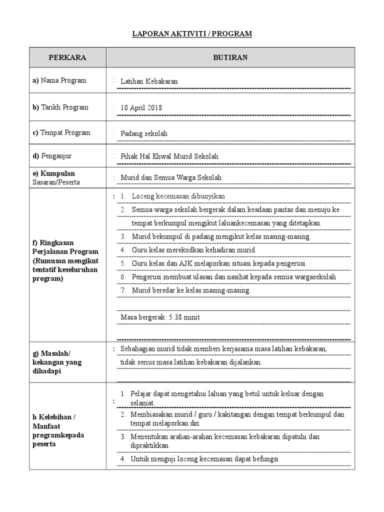 Laporan Latihan Kebakaran 2018 1 Pdf