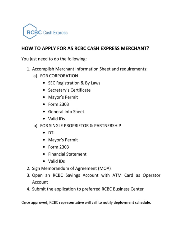 A Concise Guide to Applying for an RCBC Cash Express Merchant Account | PDF