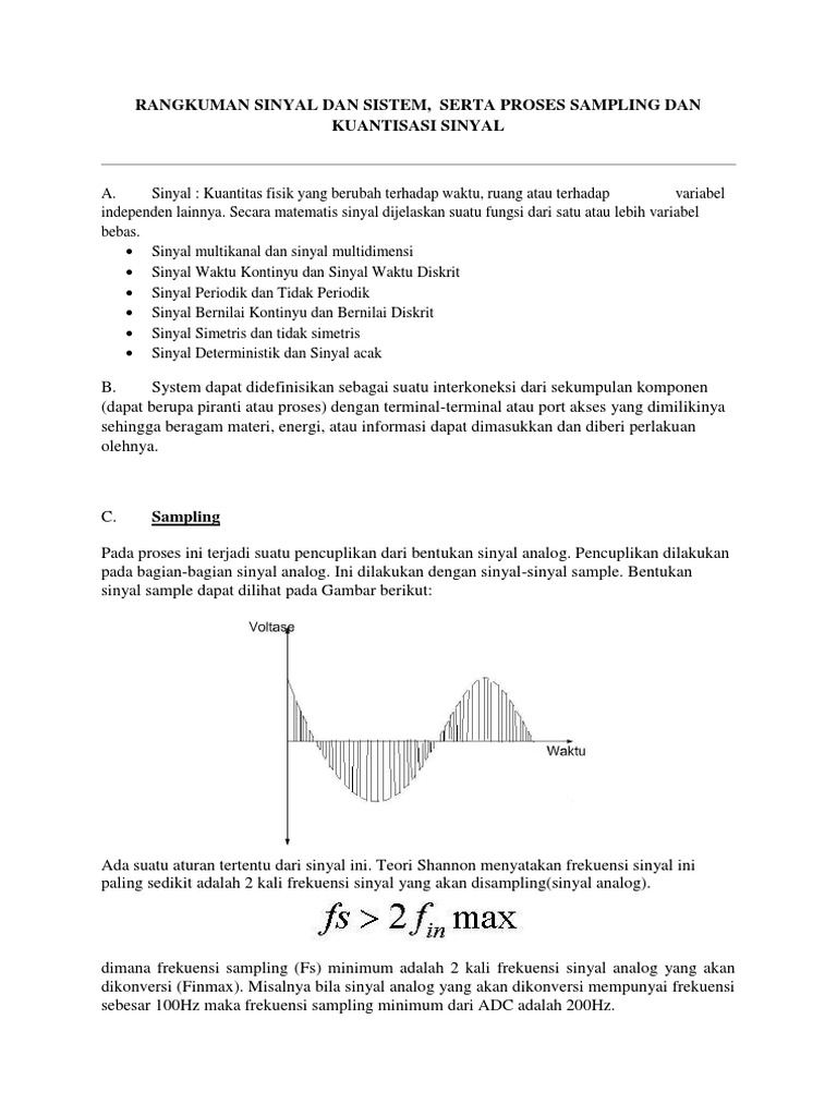 Rangkuman Sinyal Dan Sistem, Serta Proses Sampling Dan Kuantisasi ...