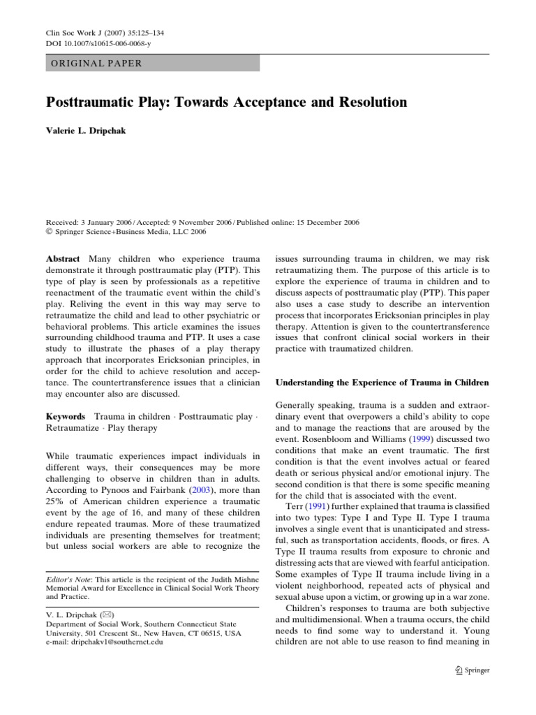 Posttraumatic Play Towards Ac | PDF | Play Therapy | Psychological Trauma