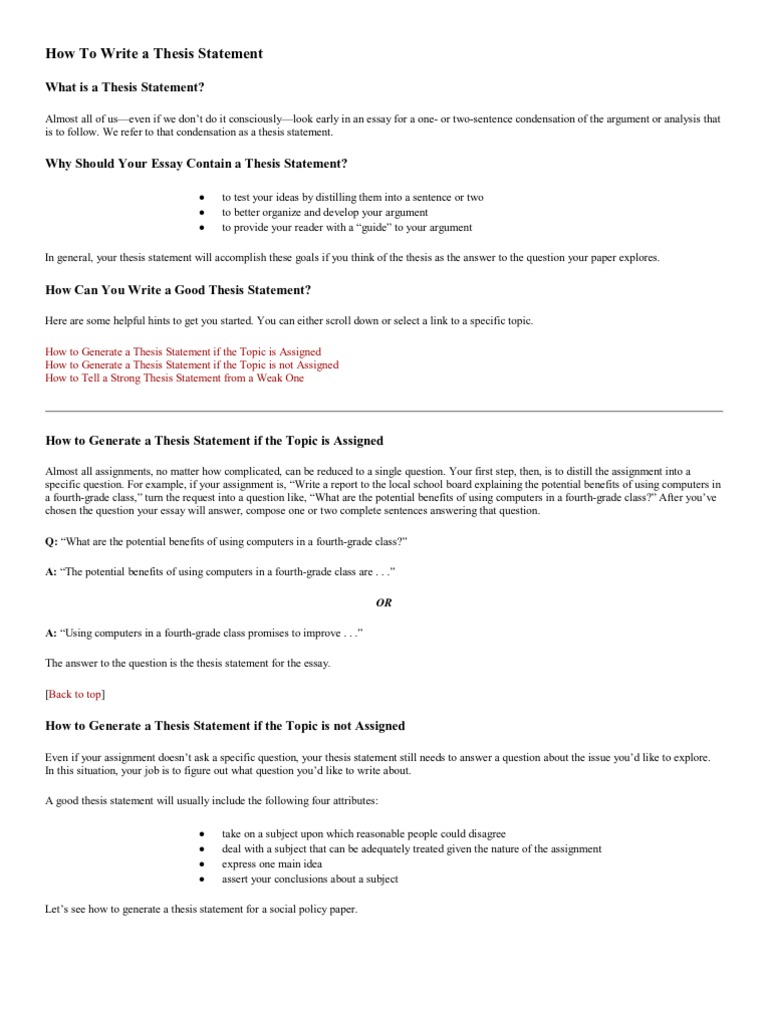 How To Write A Thesis Statement | PDF | Thesis | Essays