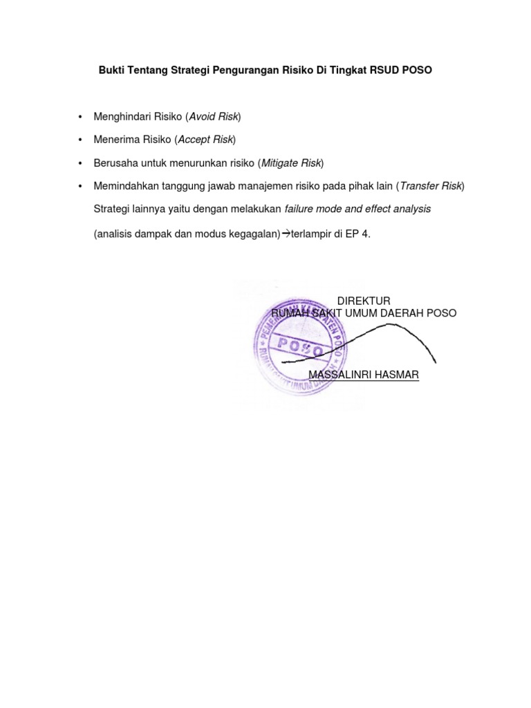 Bukti Strategi Pengurangan Risiko Di Tingkat Rsud Poso | PDF