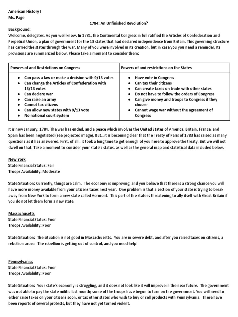 Articles of Confederation Simulation | PDF | U.S. State | United States ...