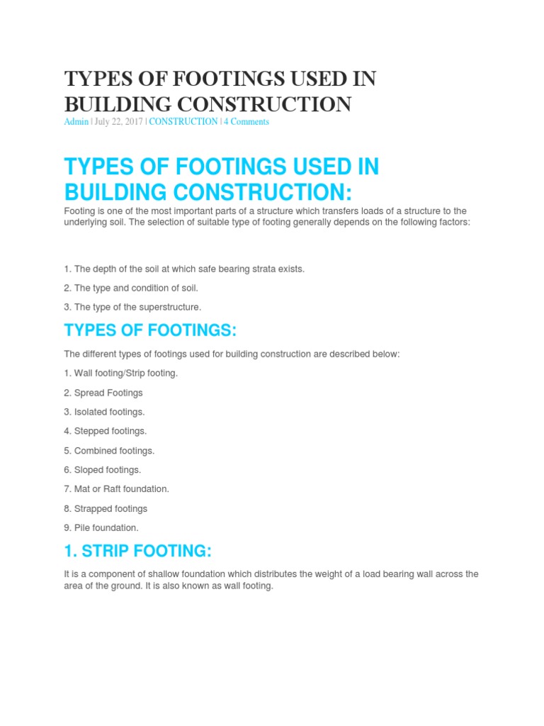 Types of Footings Used in Building Construction | PDF | Foundation ...