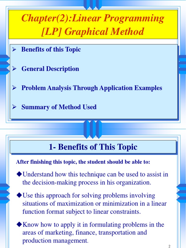 Chapter 2 Linear Programming Lp Graphical Method Benefits Of This Topic Pdf 