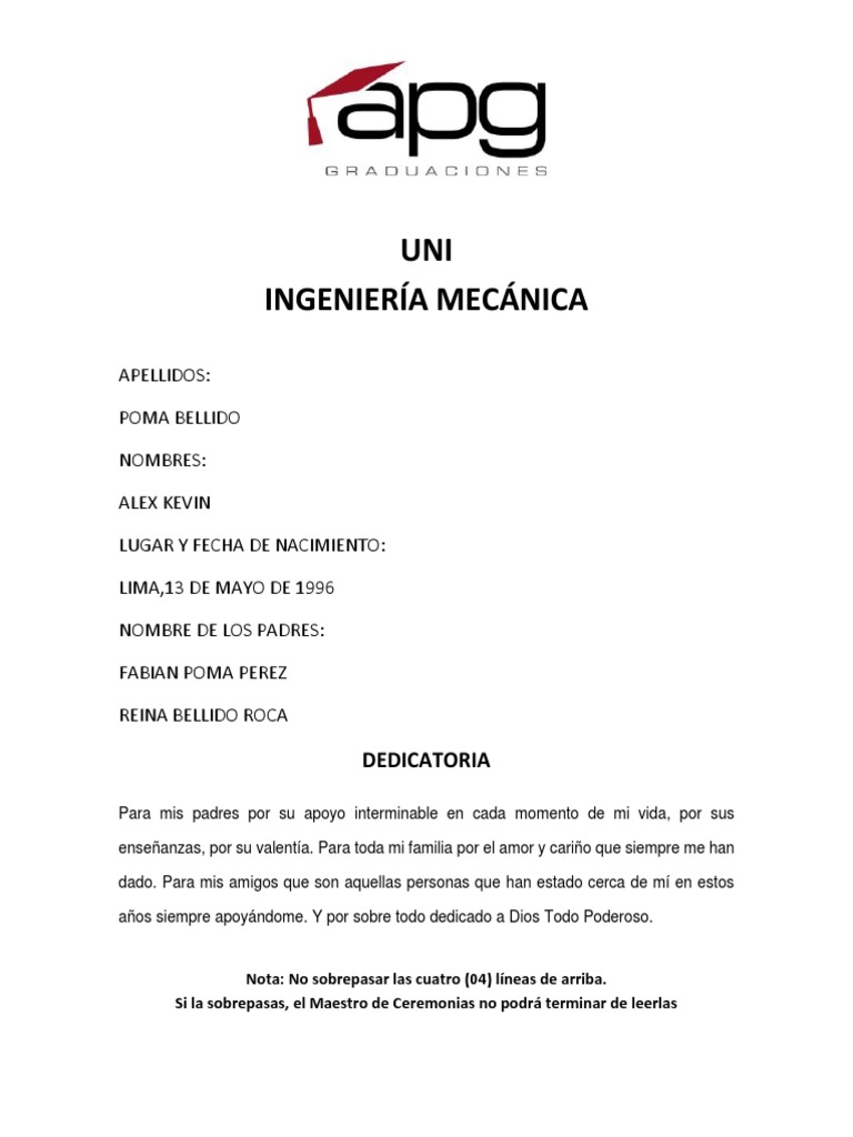 Agradecimientos de Alex Kevin Poma Bellido | PDF