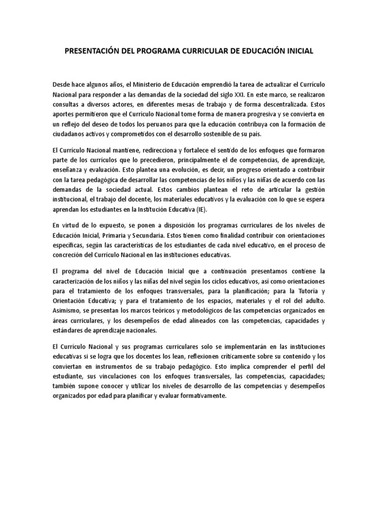 Presentación Del Programa Curricular de Educación Inicial | PDF ...