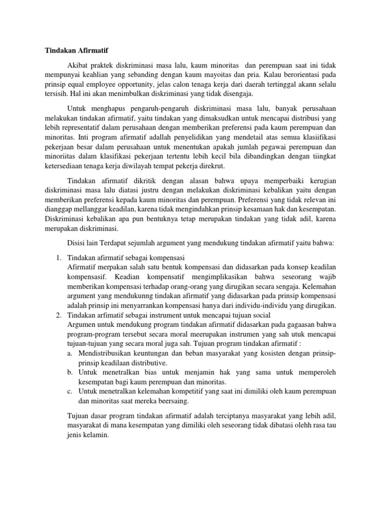 Tindakan Afirmatif: Kebijakan dan Tujuan | PDF