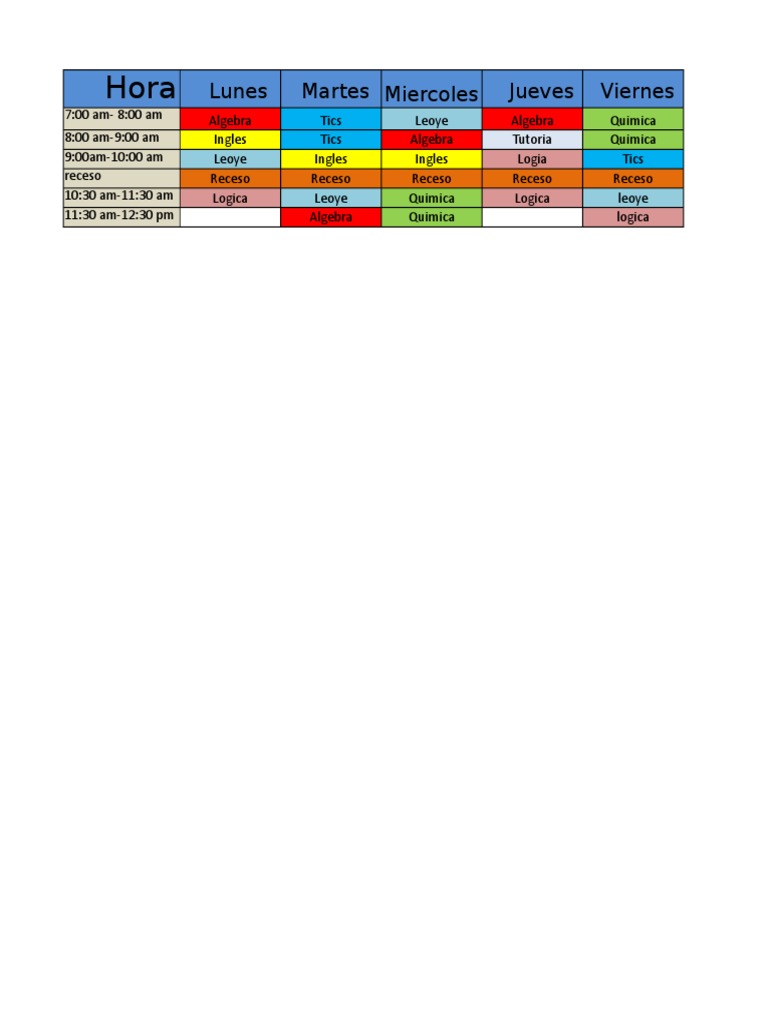 Practica Tres de Excel Horario de Clases | PDF