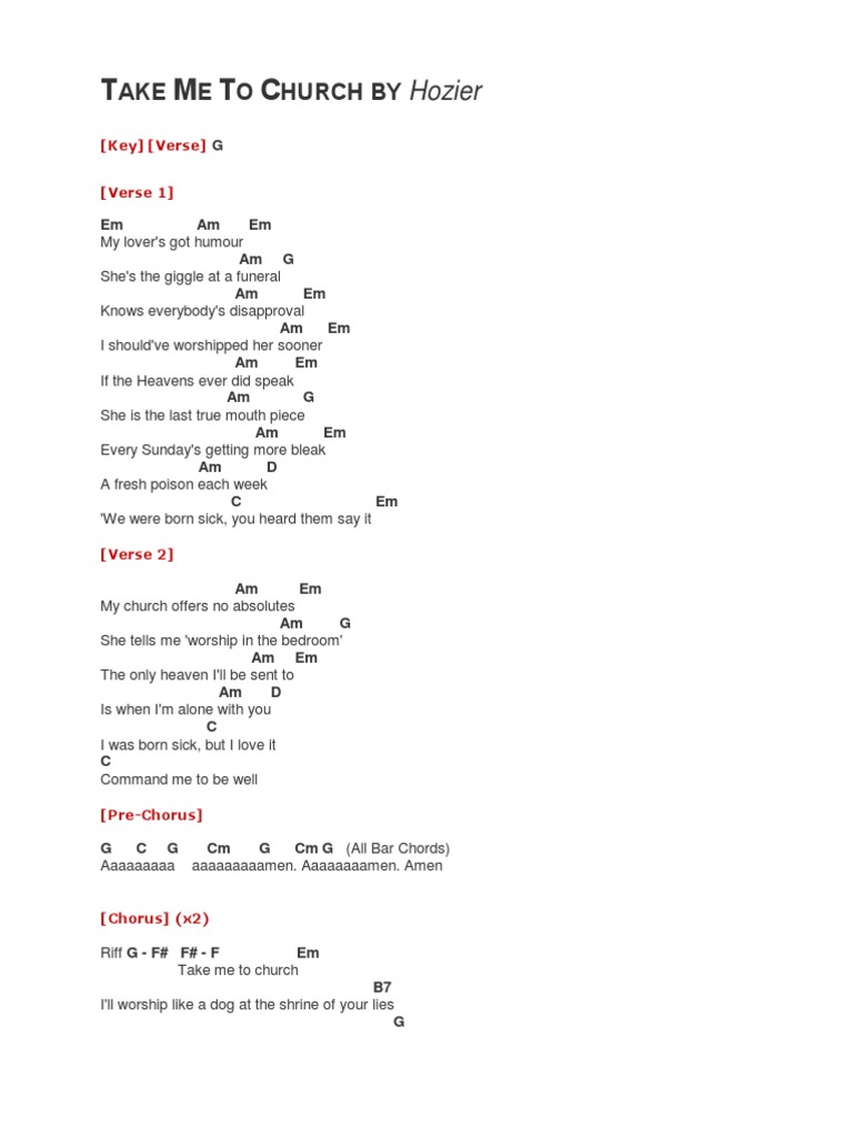 Hozier - Take Me To Church | PDF | Song Structure | Religious Behaviour ...