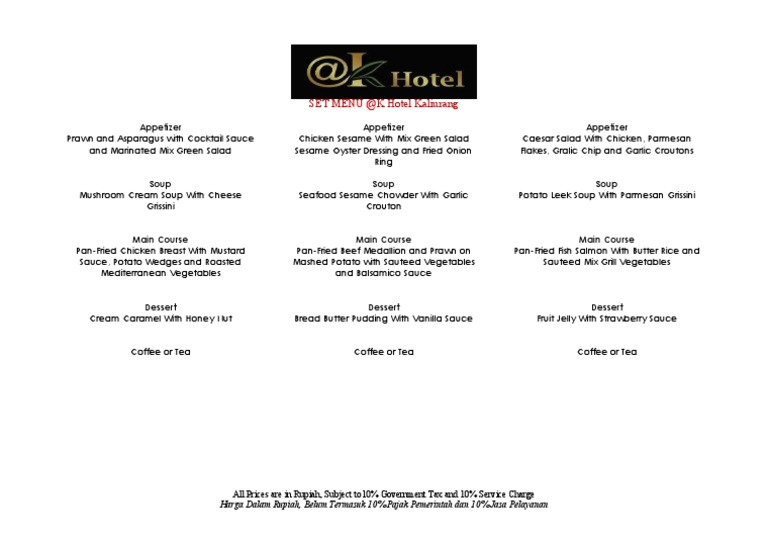 SET MENU @K Hotel Kaliurang: Appetizer Appetizer Appetizer | PDF | Hors ...