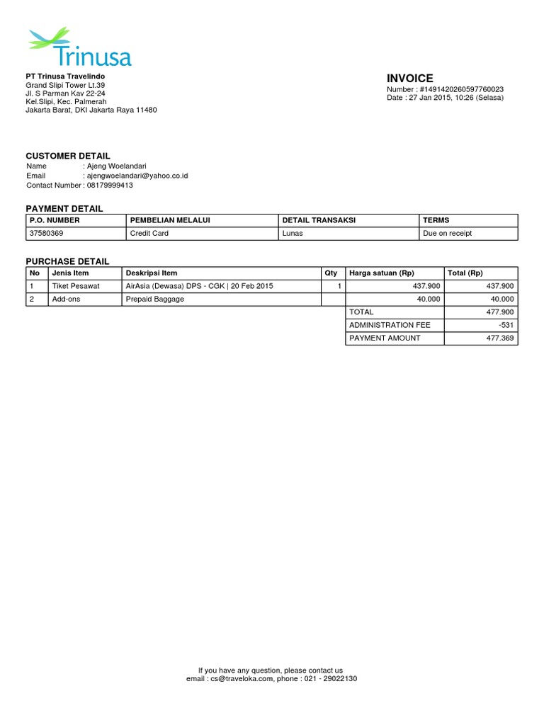 Invoice Traveloka Ajeng | PDF