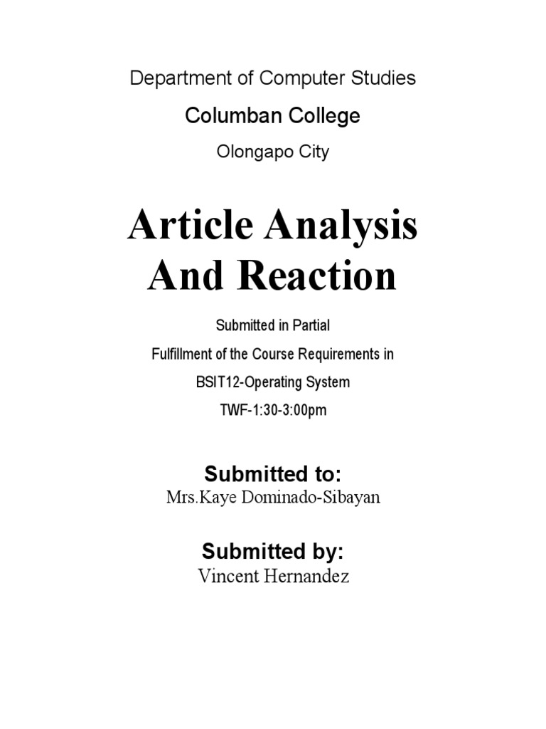 Article Analysis and Reaction: Columban College | PDF | Solid State ...