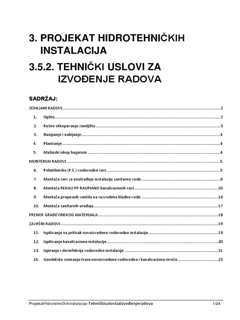 Tehnicki Uslovi Za Izvodjenje Radova | PDF