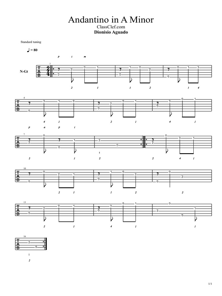 Andantino Andantino in A Minor by Dionisio Aguado PDF | PDF