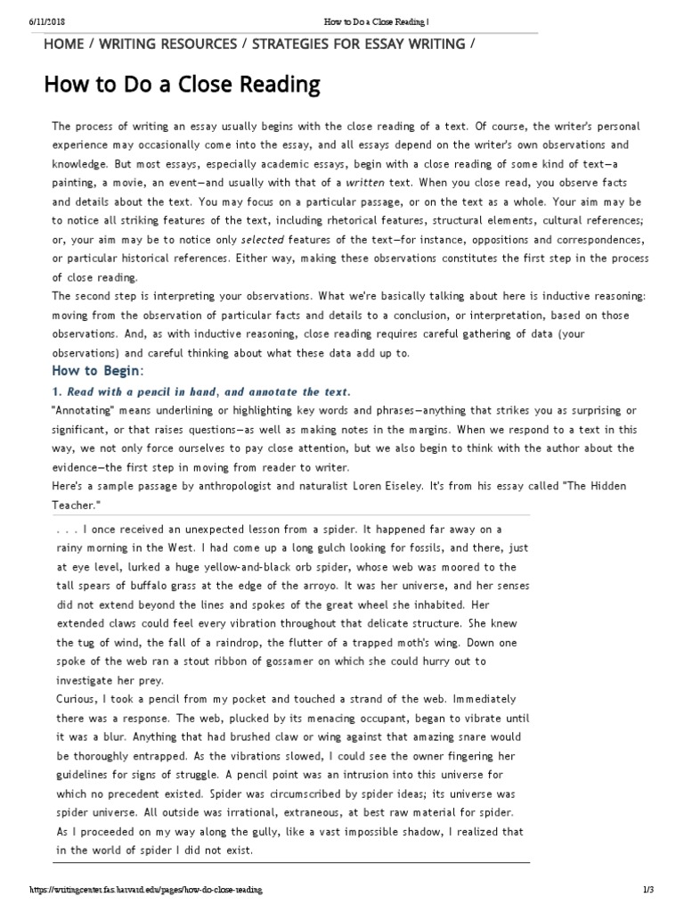 How To Do A Close Reading | PDF | Reading (Process) | Observation