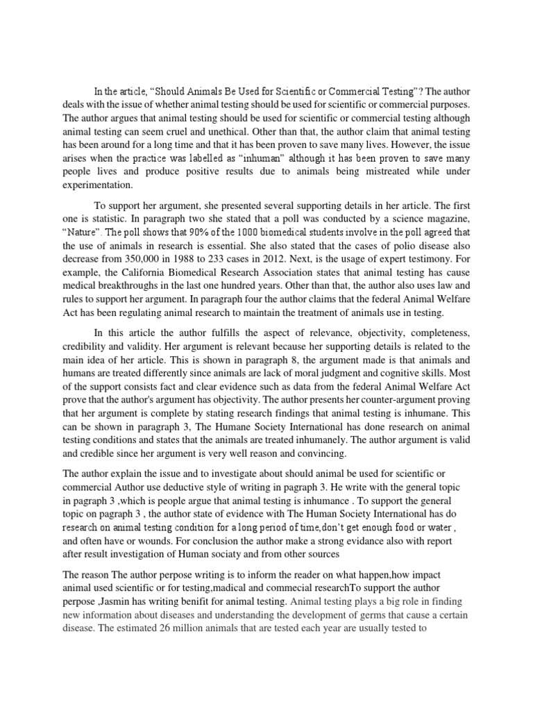Critical Analysis | PDF | Animal Testing | Argument