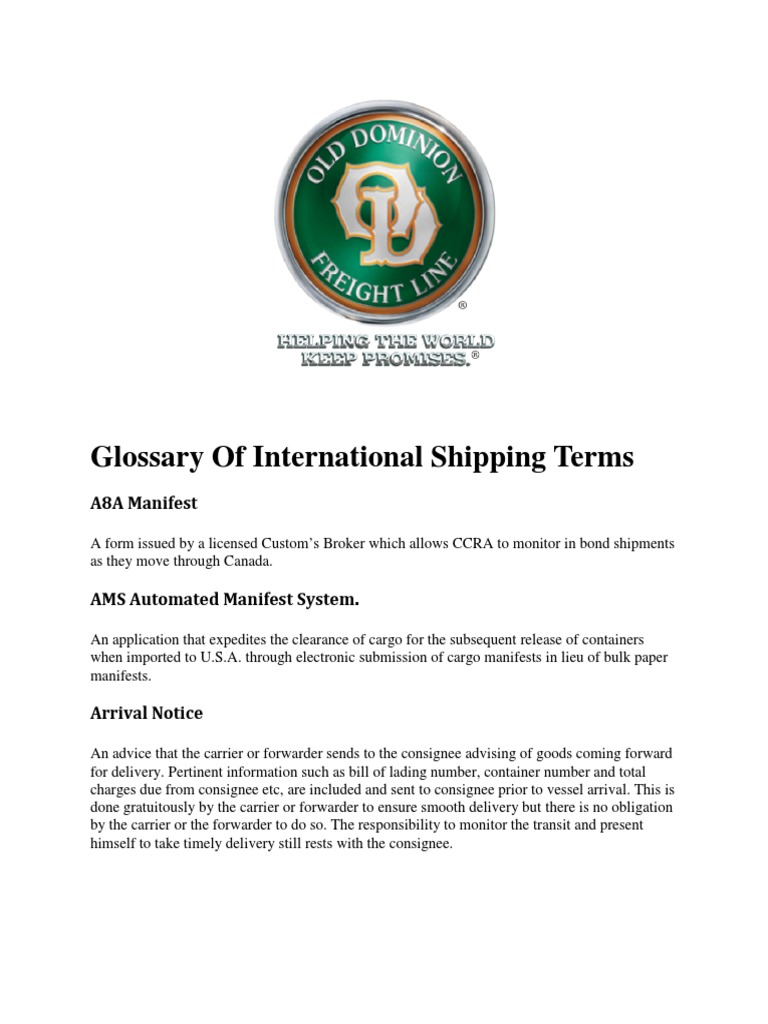 Shipping Terms Glossary | PDF | Cargo | Containerization