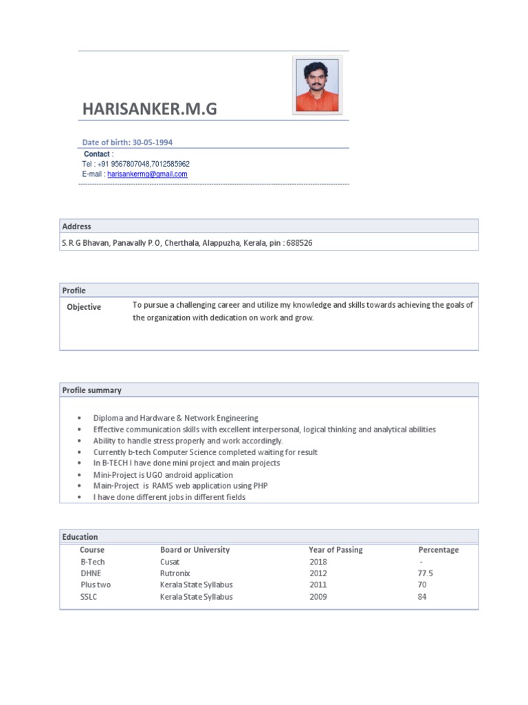 Hari Resume - Final | PDF | Computing | Communication